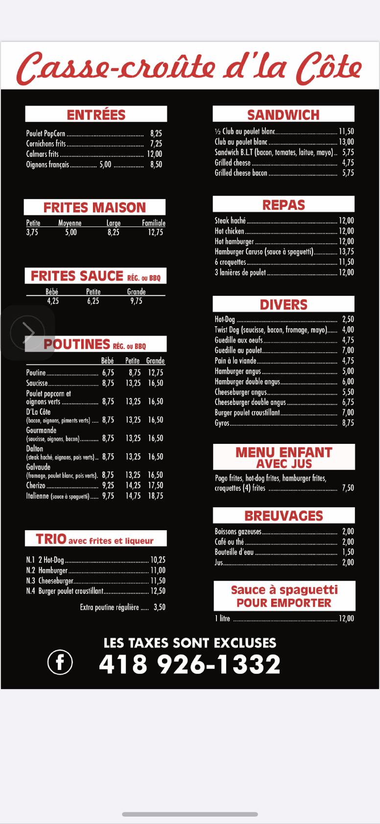Menu Casse Croûte: Casse Croute Pierrot Menu – MQIO