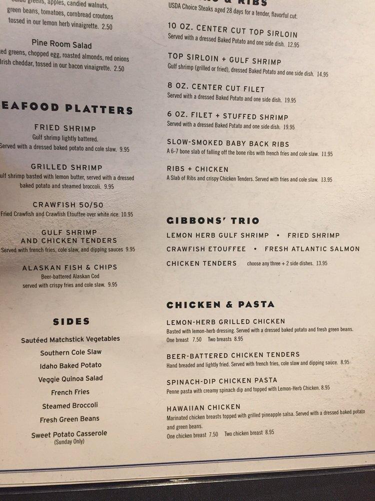 Menu at Gibbons Fine Grill restaurant, Shreveport