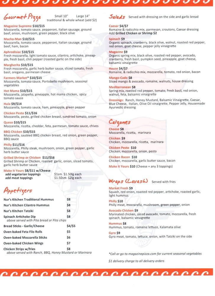 Menu at Magazine Pizza pizzeria, New Orleans, Magazine St