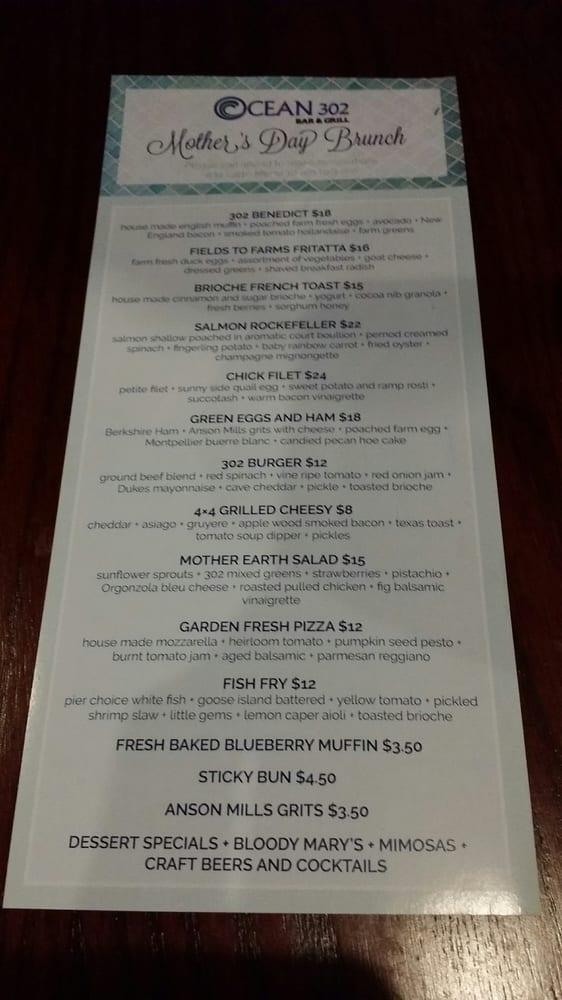 Menu at Ocean 302 steakhouse, Melbourne Beach