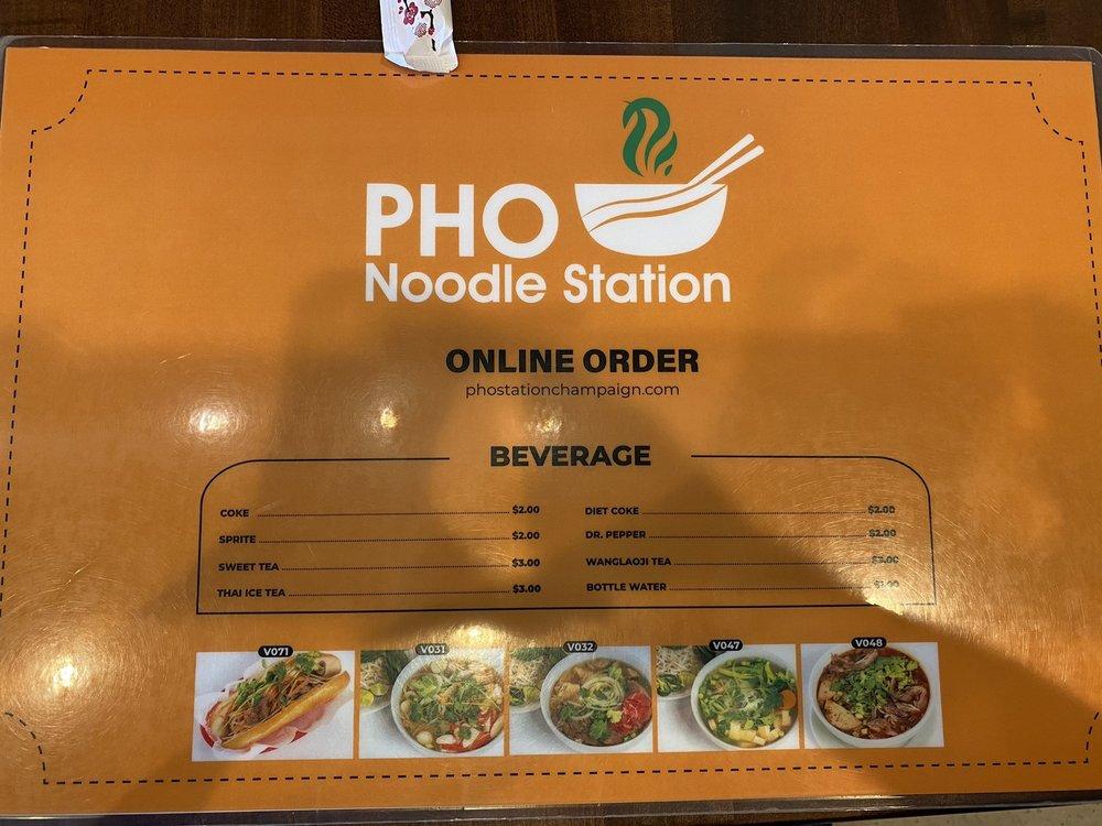 Menu at Pho Noodle Station restaurant, Champaign
