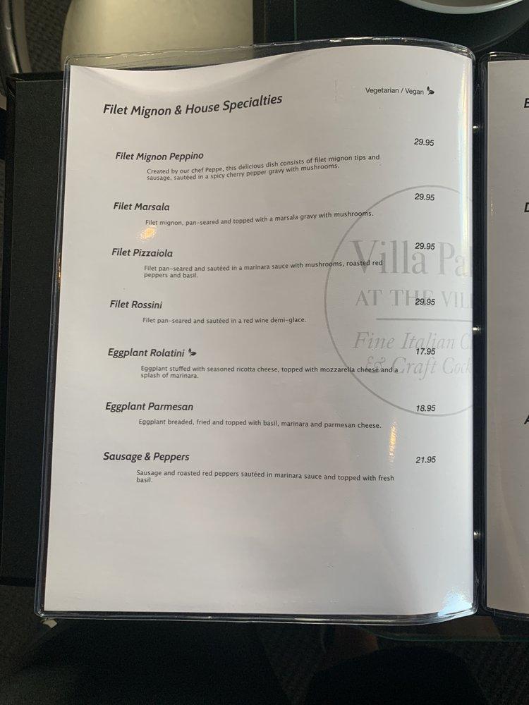 Menu at Villa Palma at the Village pub & bar, Cocoa