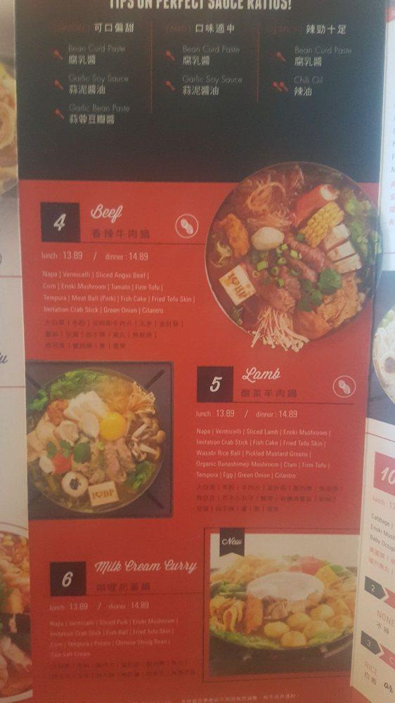 Menu at Boiling Point restaurant, Tukwila