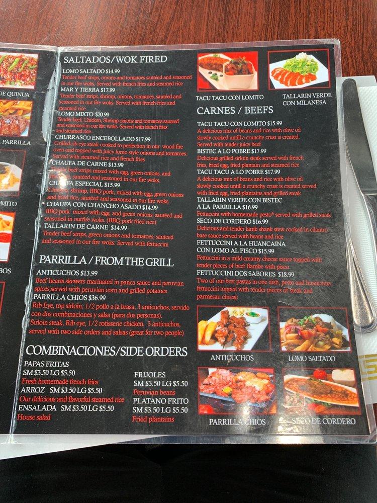 Menu at Chios Peruvian Grill restaurant, Los Angeles, Ventura Blvd