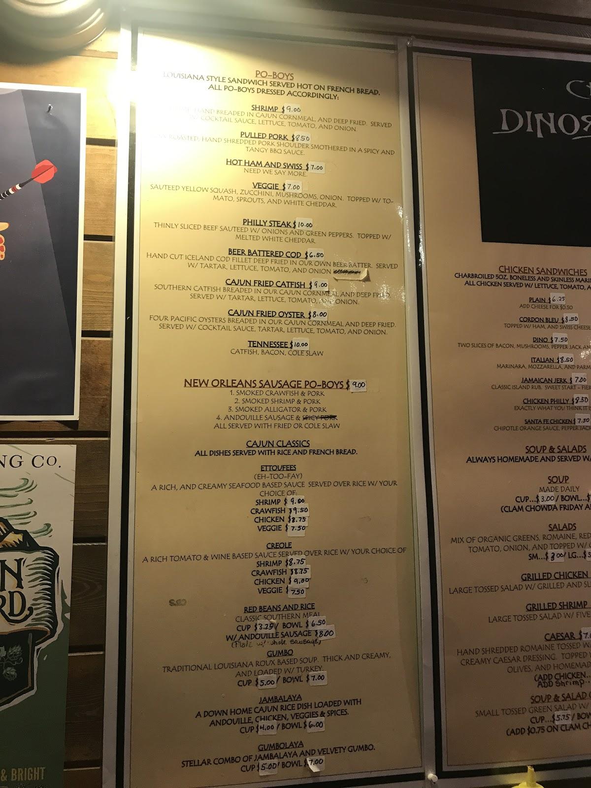 Menu at Dinosaur Cafe, Missoula