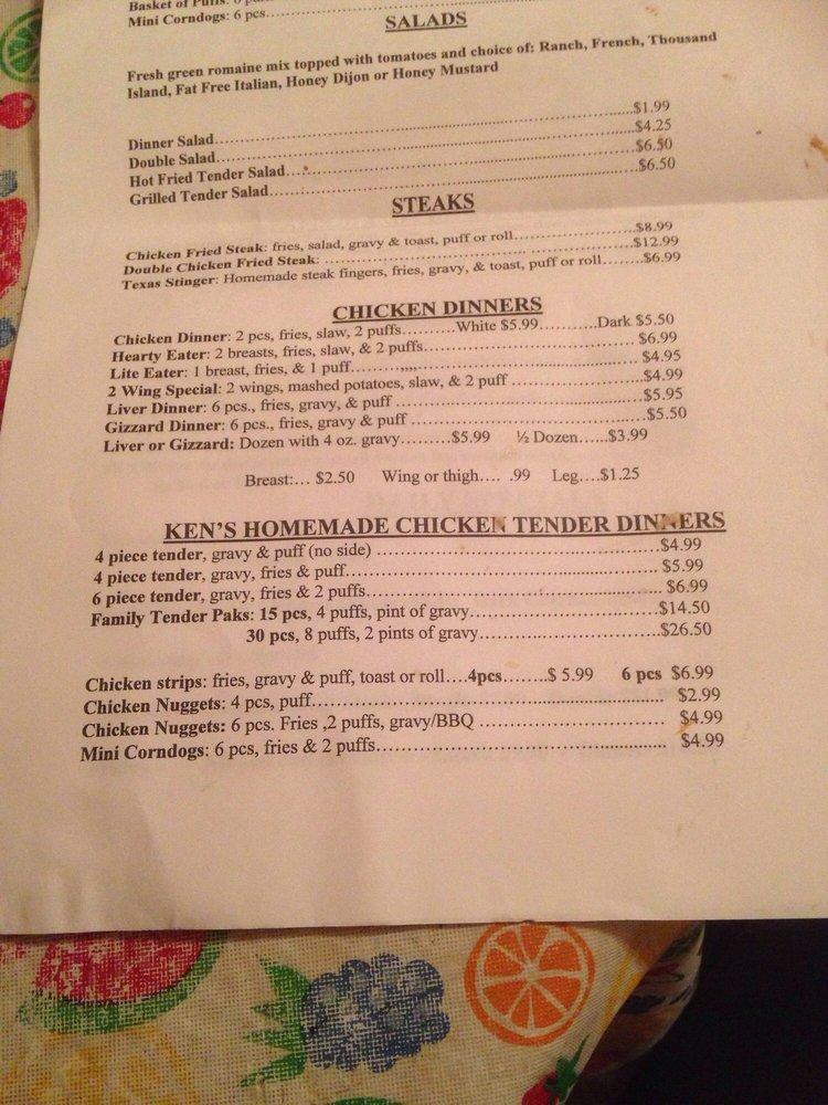Menu at Ken's Chicken-N-Fish restaurant, Breckenridge