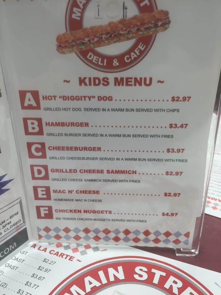 Menu at Main Street Deli & Cafe, Mount Pleasant