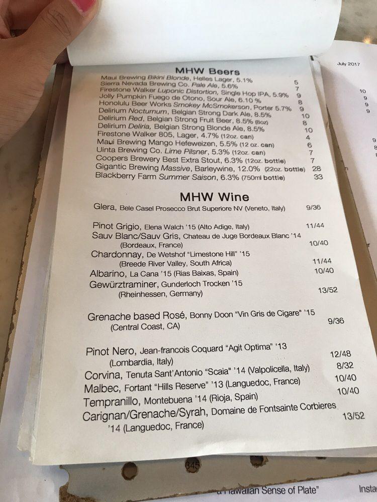 Menu at Mud Hen Water pub & bar, Honolulu, Waialae Ave
