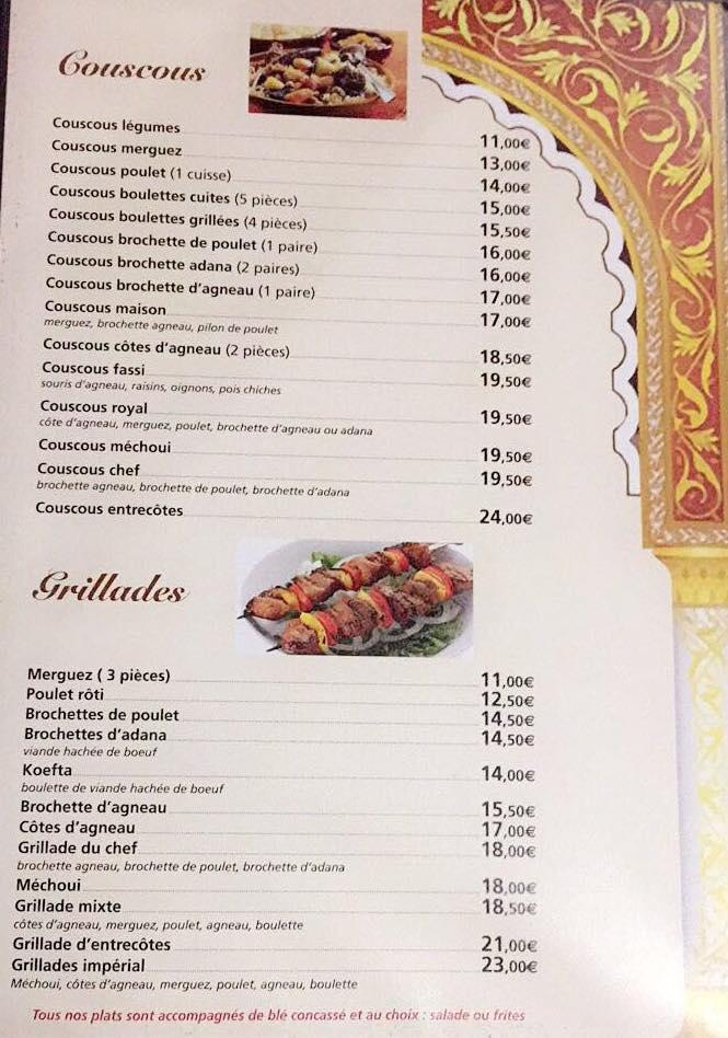 Menu au Palais Oriental restaurant, Deuil-la-Barre