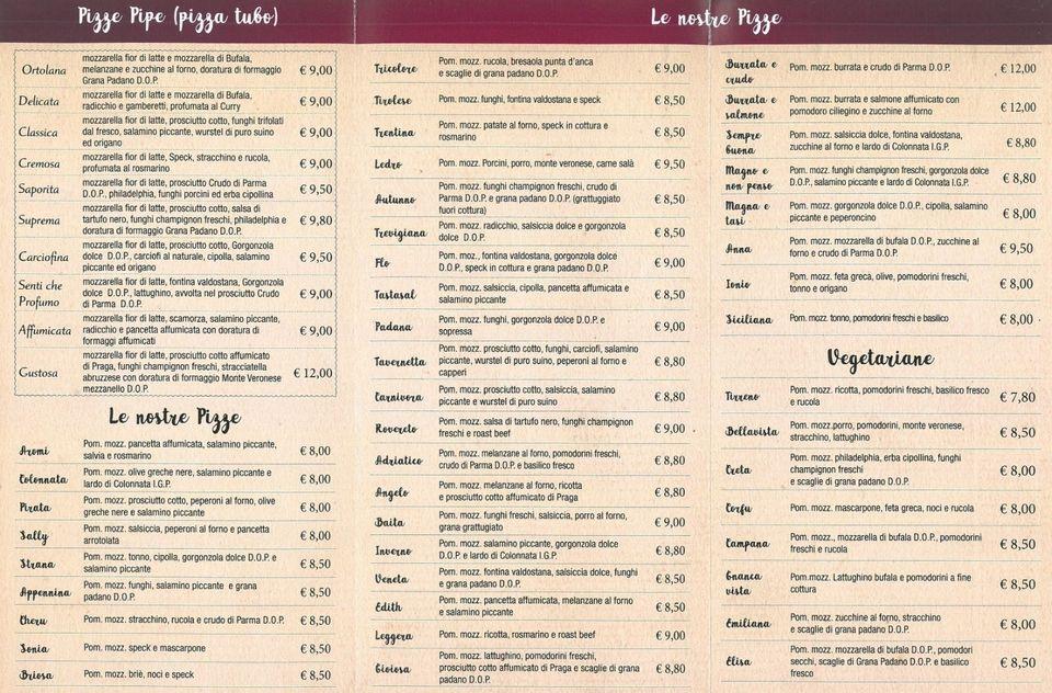 Menu at Pizzeria Tavernetta di San Bonifacio, San Bonifacio