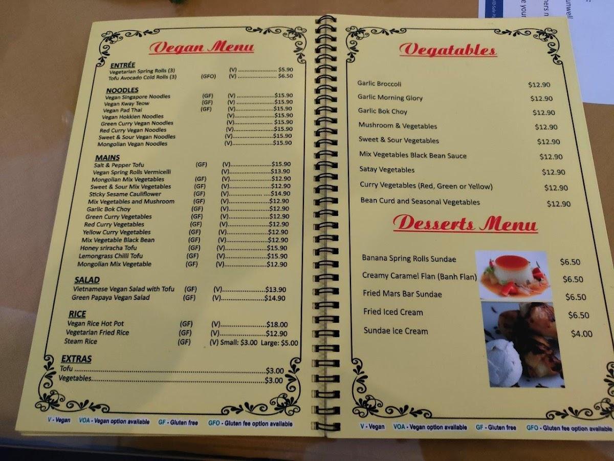 Menu at Quan Ngon restaurant, Pooraka