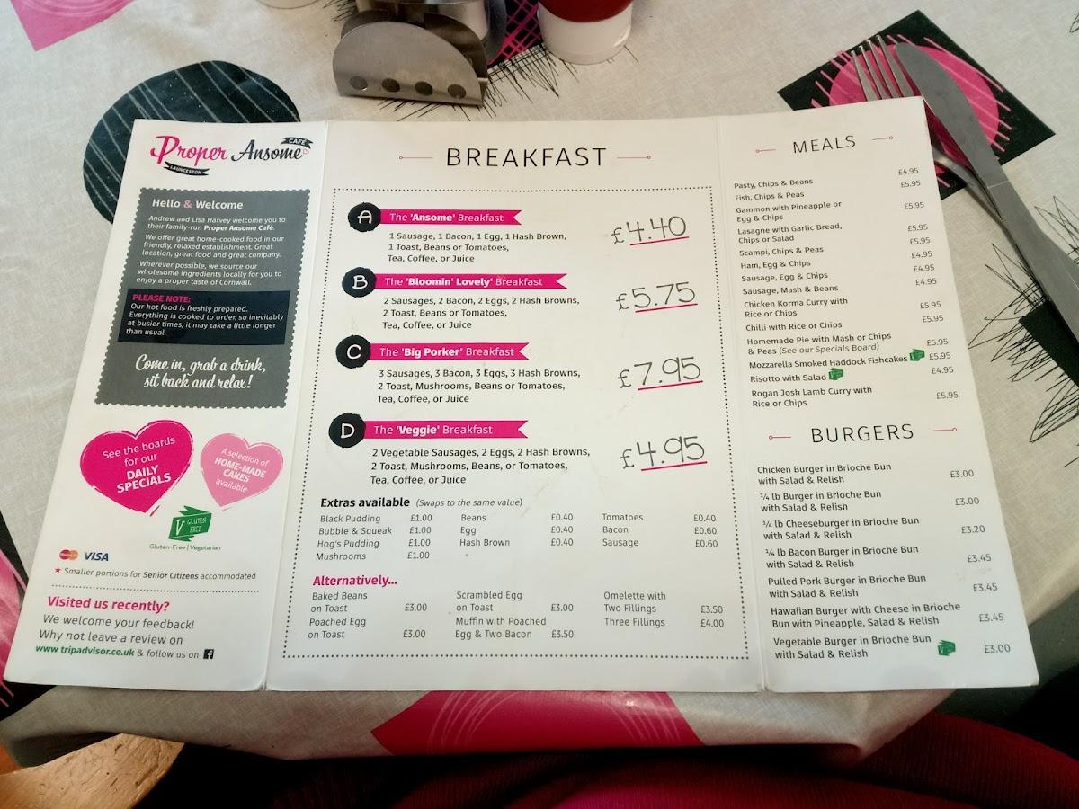 Menu at Proper Ansome cafe, Launceston