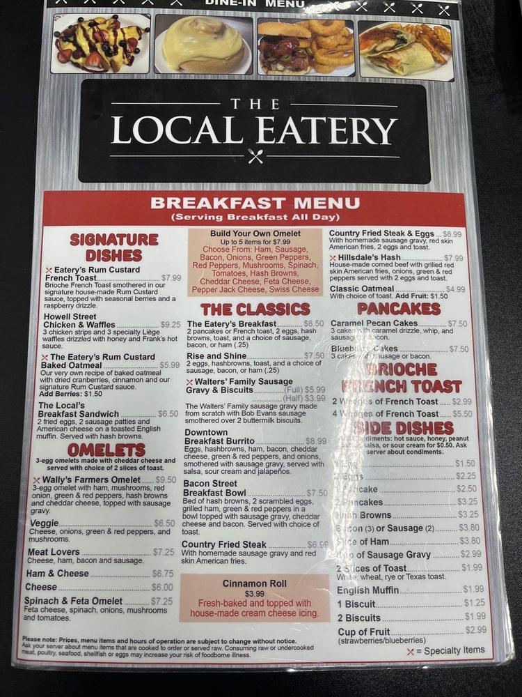 Menu at The Local Eatery restaurant, Hillsdale