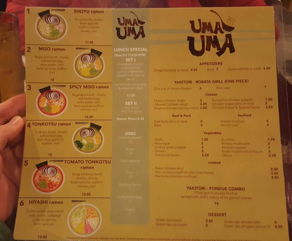 Menu at Uma Uma restaurant, Ellicott City