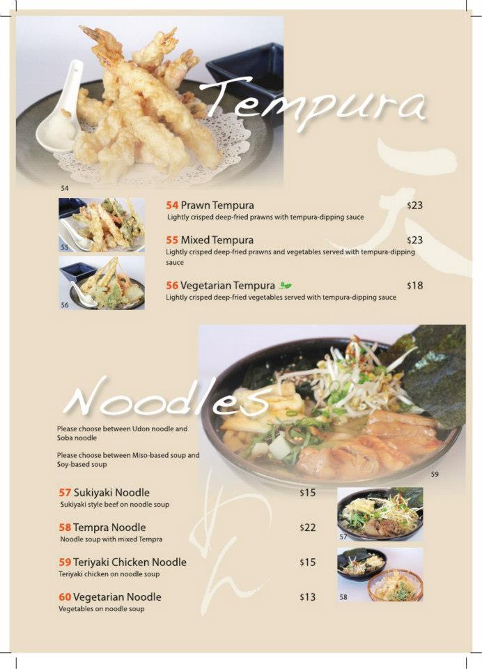Menu at WA restaurant, Bondi Junction