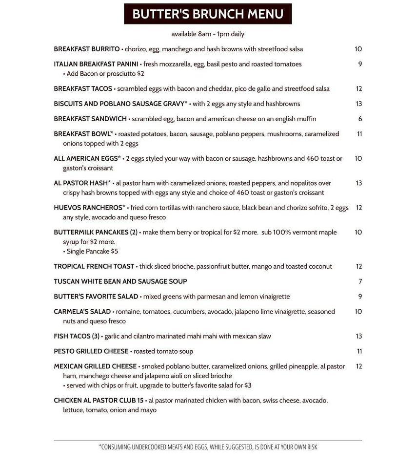 Menu at Butter Cafe, Victor