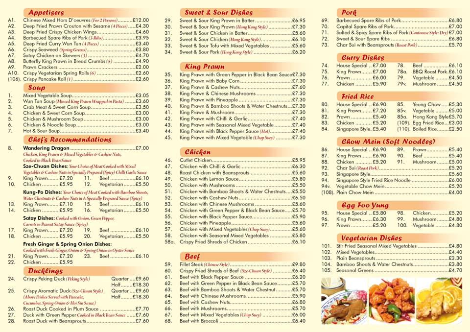 Menu at Chopsticks fast food, Littlehampton