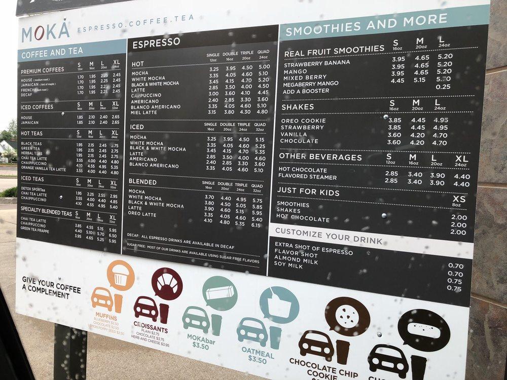 Menu at MOKA cafe, Madison, E Washington Ave
