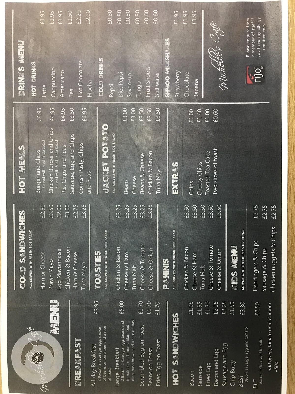 Menu at Michelle’s Cafe, Leeds