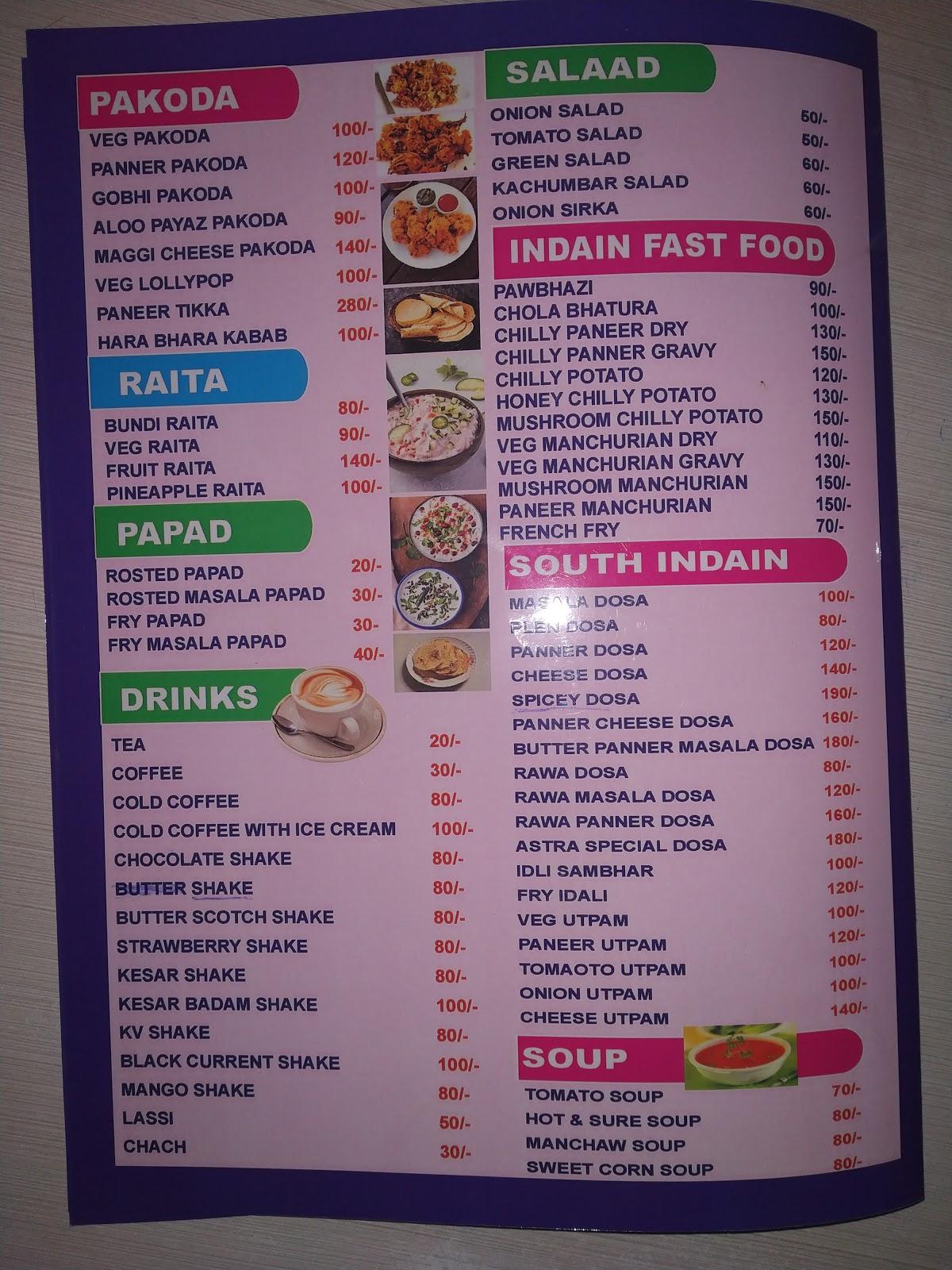 Menu at Astra Cafe and Restaurant (Manglik Bhavan), Bundi