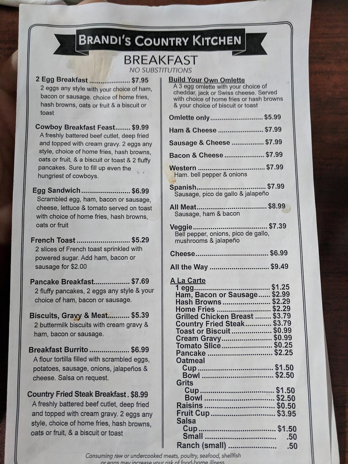 Menu at Brandi's Country Kitchen restaurant, Decatur, 112 W Walnut St