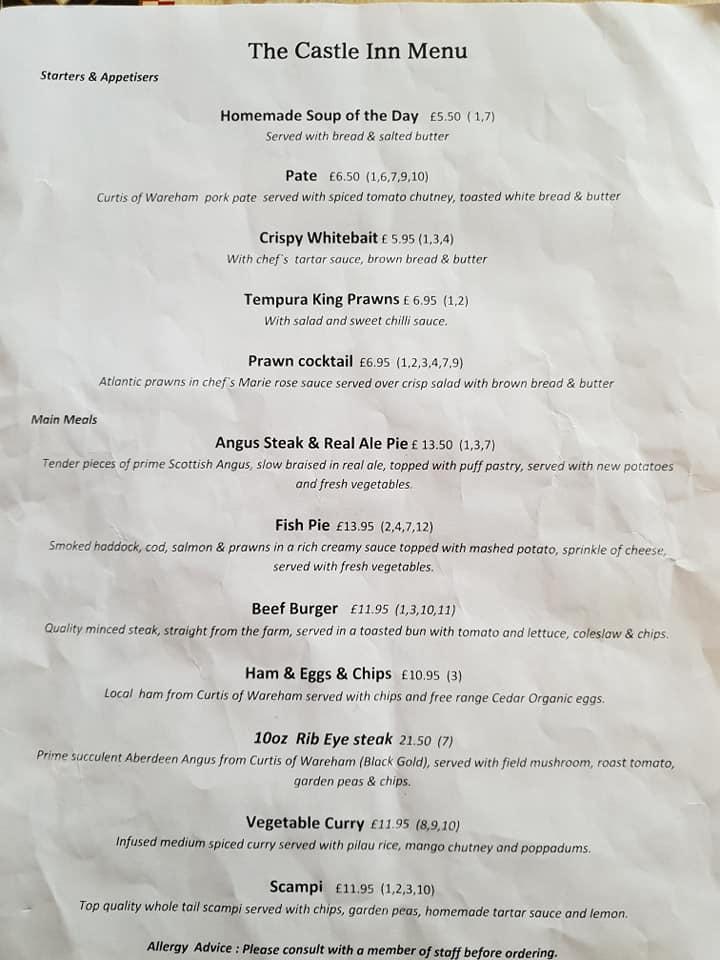 Menu at The Castle Inn pub & bar, Corfe Castle