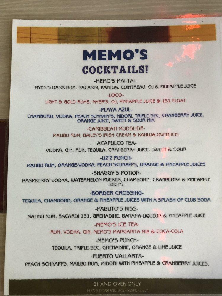 Menu at Memo's Méxican Restaurant, Springfield
