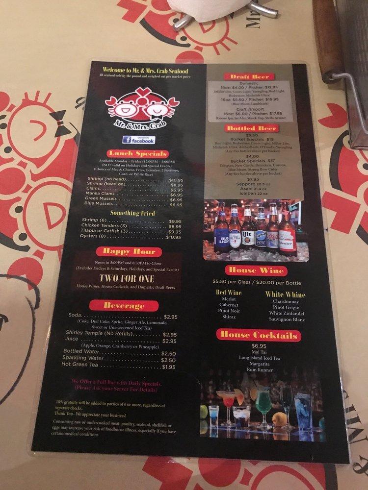 Menu at Mr. & Mrs. Crab - Brandon pub & bar, Brandon