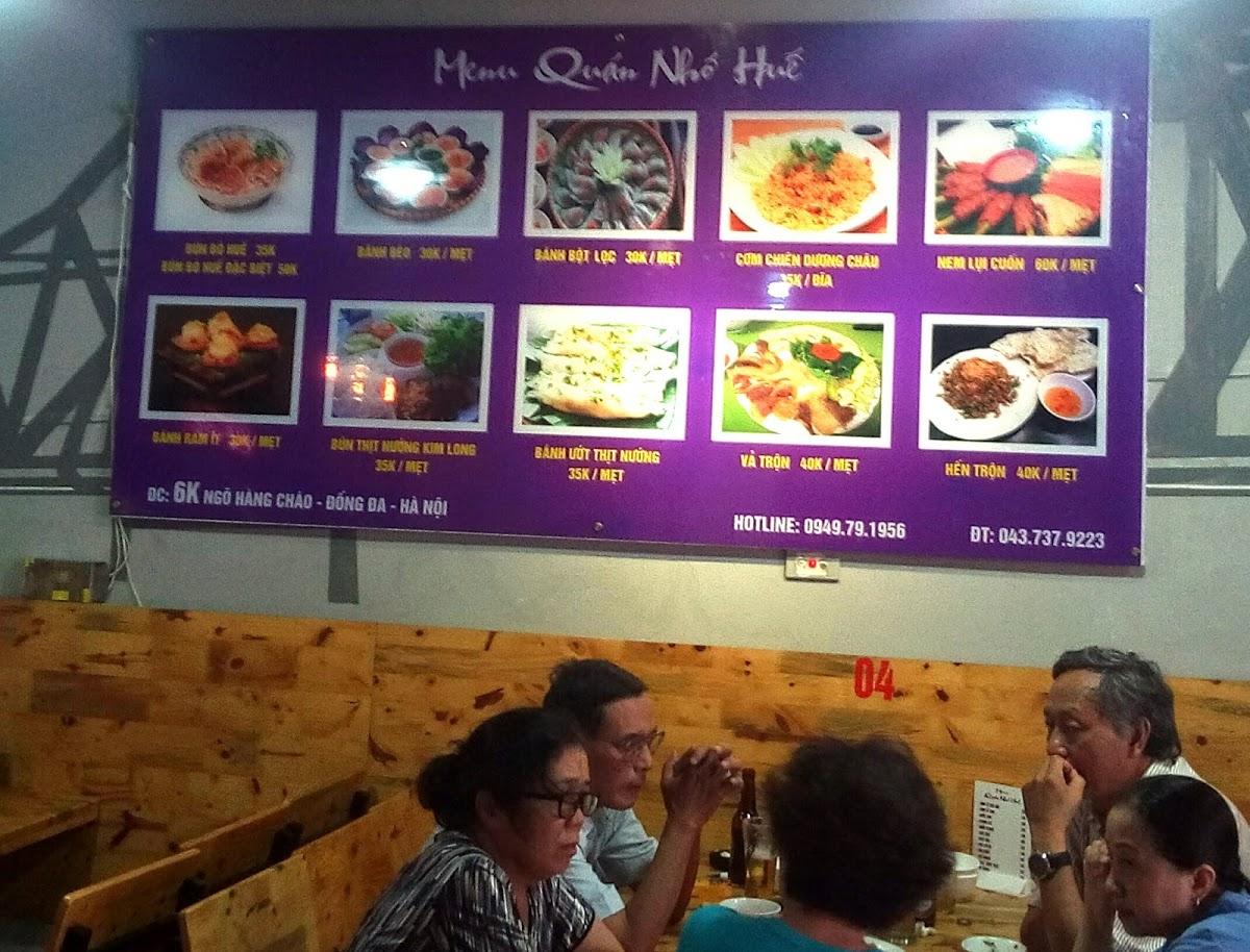 Menu at Quan Nho Hue restaurant, Hanoi
