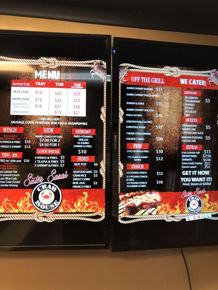 Menu at Sister Sara Crab House restaurant, Fort Lauderdale