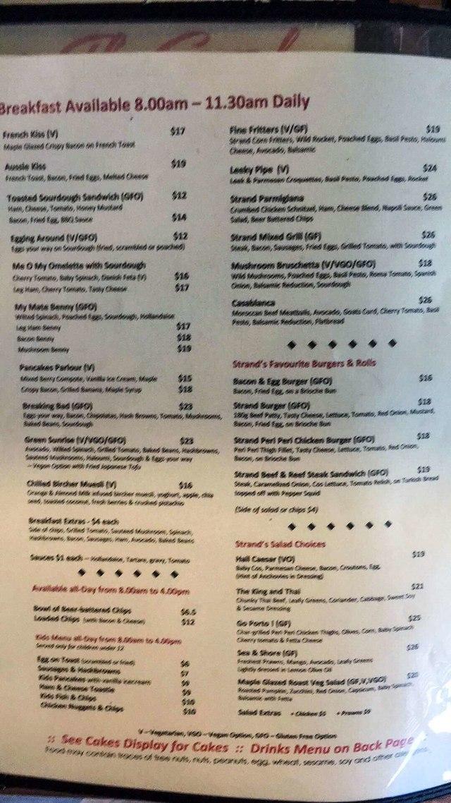 Menu at Strand Lakeside Café cafe, Byford