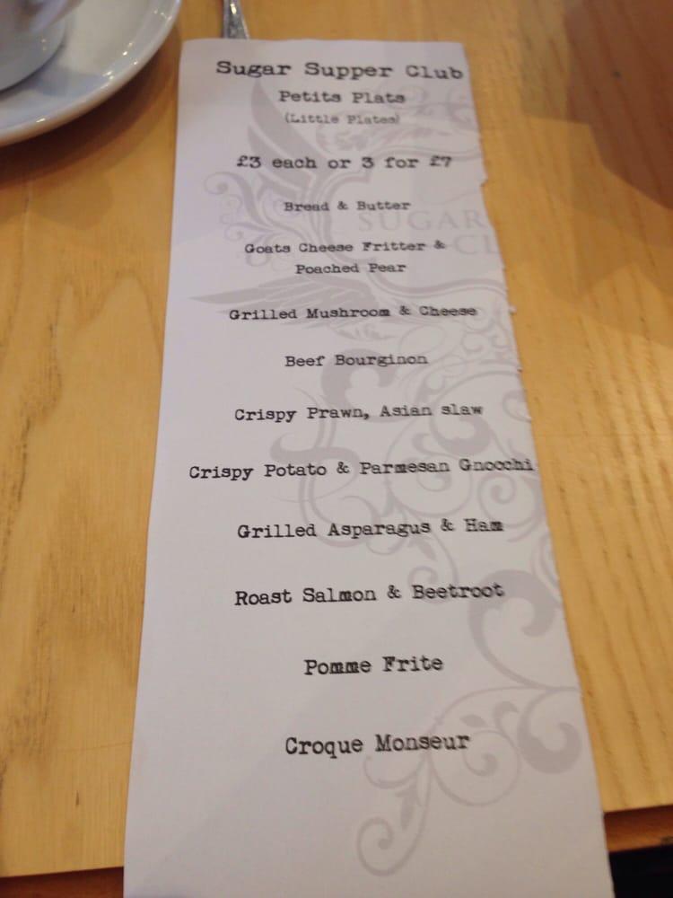 Menu at Sugar Supper Club, Banbridge, 28 Scarva Street