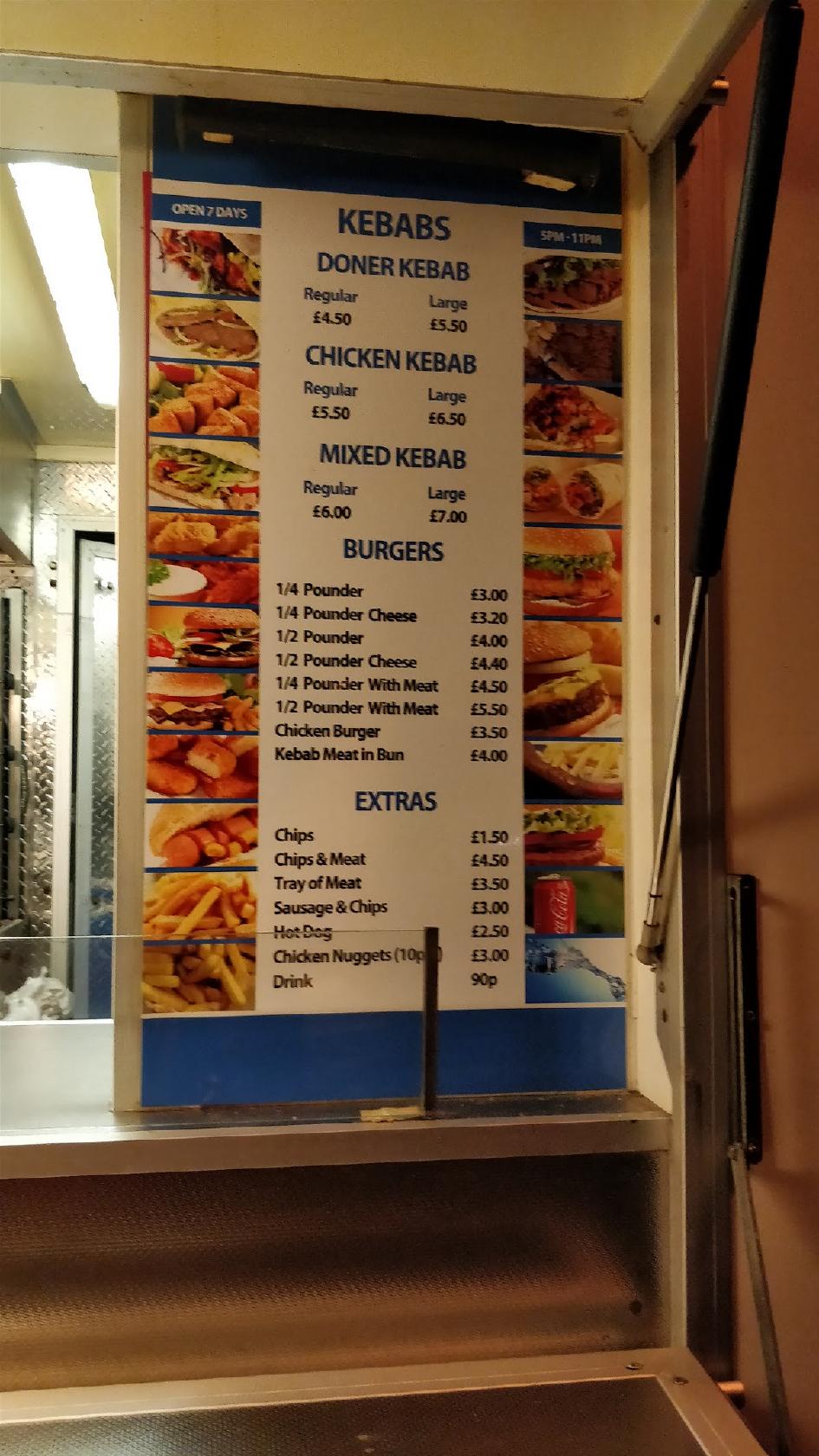 Menu at Takeaway Van restaurant, Milton Keynes