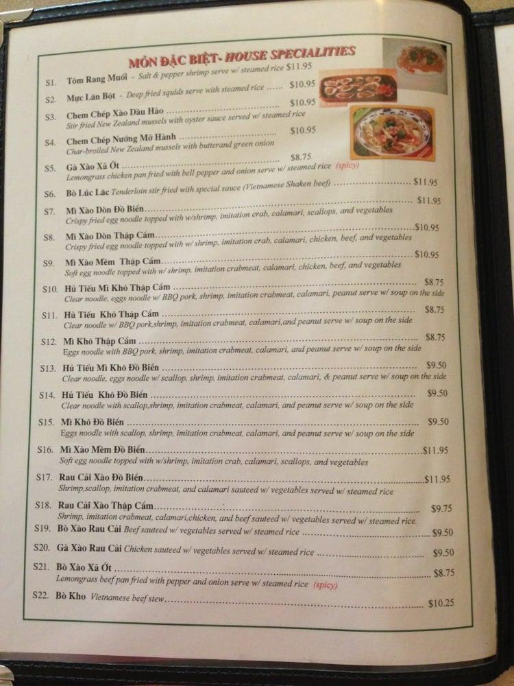 Menu at Viet Huong restaurant, Huntsville