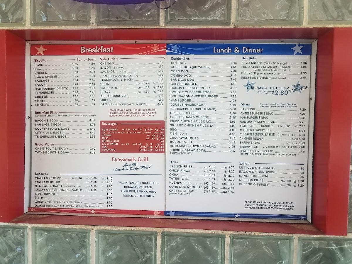 Menu at Crossroads Grill fast food, Siler City, 324 E 11th St