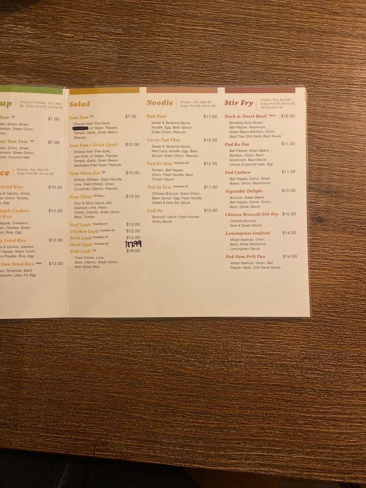 Menu at Little Siam restaurant, Neenah