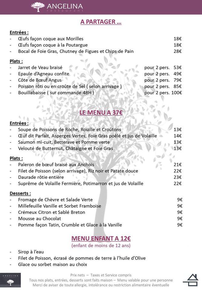 Menu at Angelina - Restaurant Cassis, Cassis