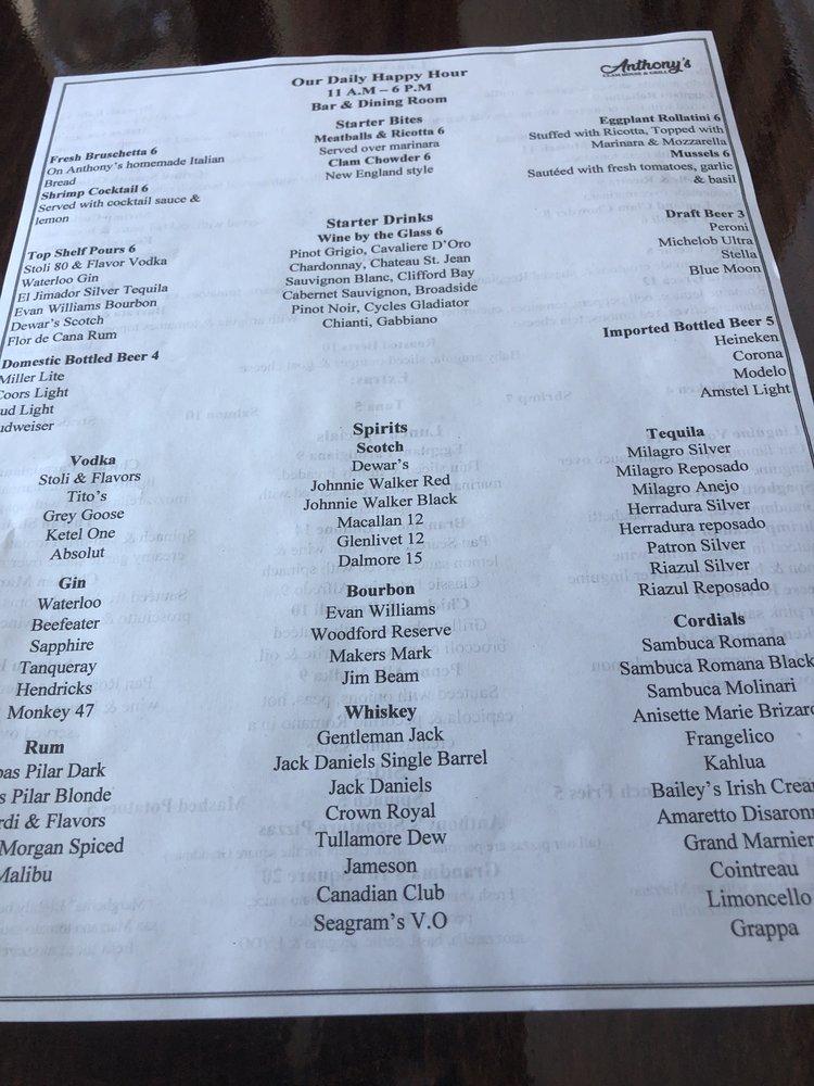 Menu at Anthony's Clam House & Grill steakhouse, Fort Lauderdale
