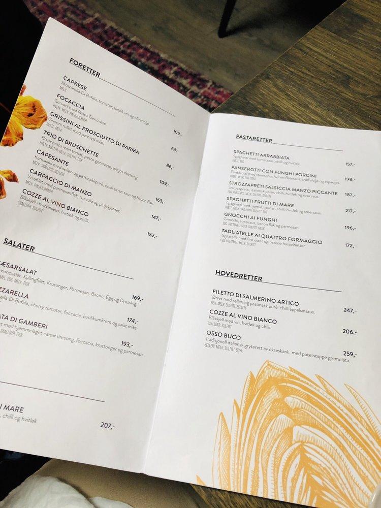 Menu at Da Stefano restaurant, Bergen, Strandgaten 96