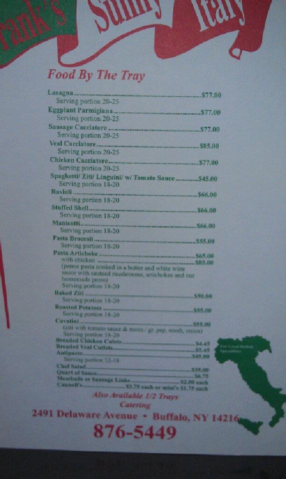 Menu at Frank's Sunny Italy Family Restaurant, Buffalo