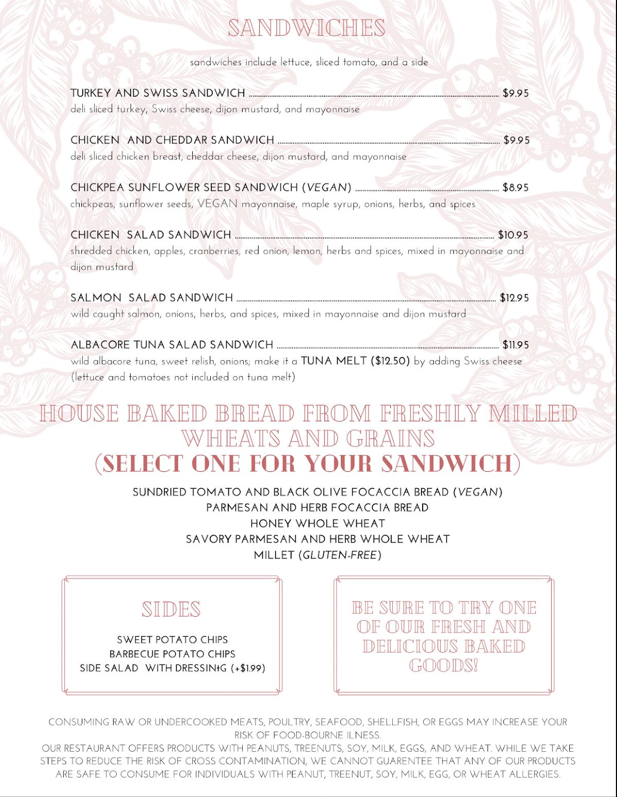 Menu at Garnet Gal's Coffee Shop & Bakery, Atlanta