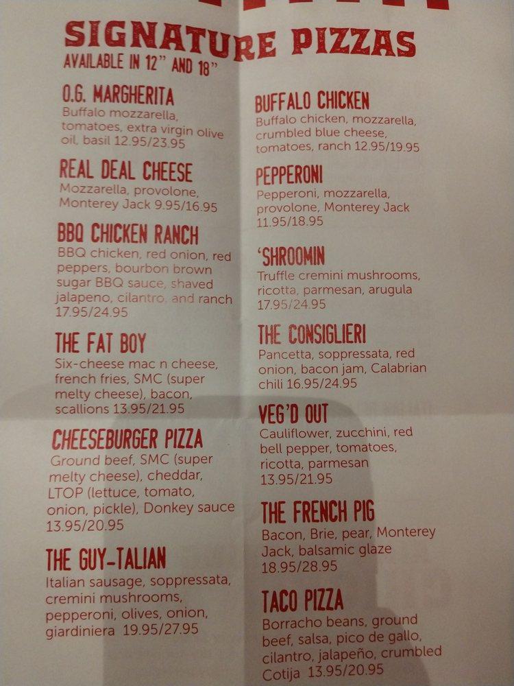 Menu at Guy Fieri's Pizza Parlor pizzeria, Hampton