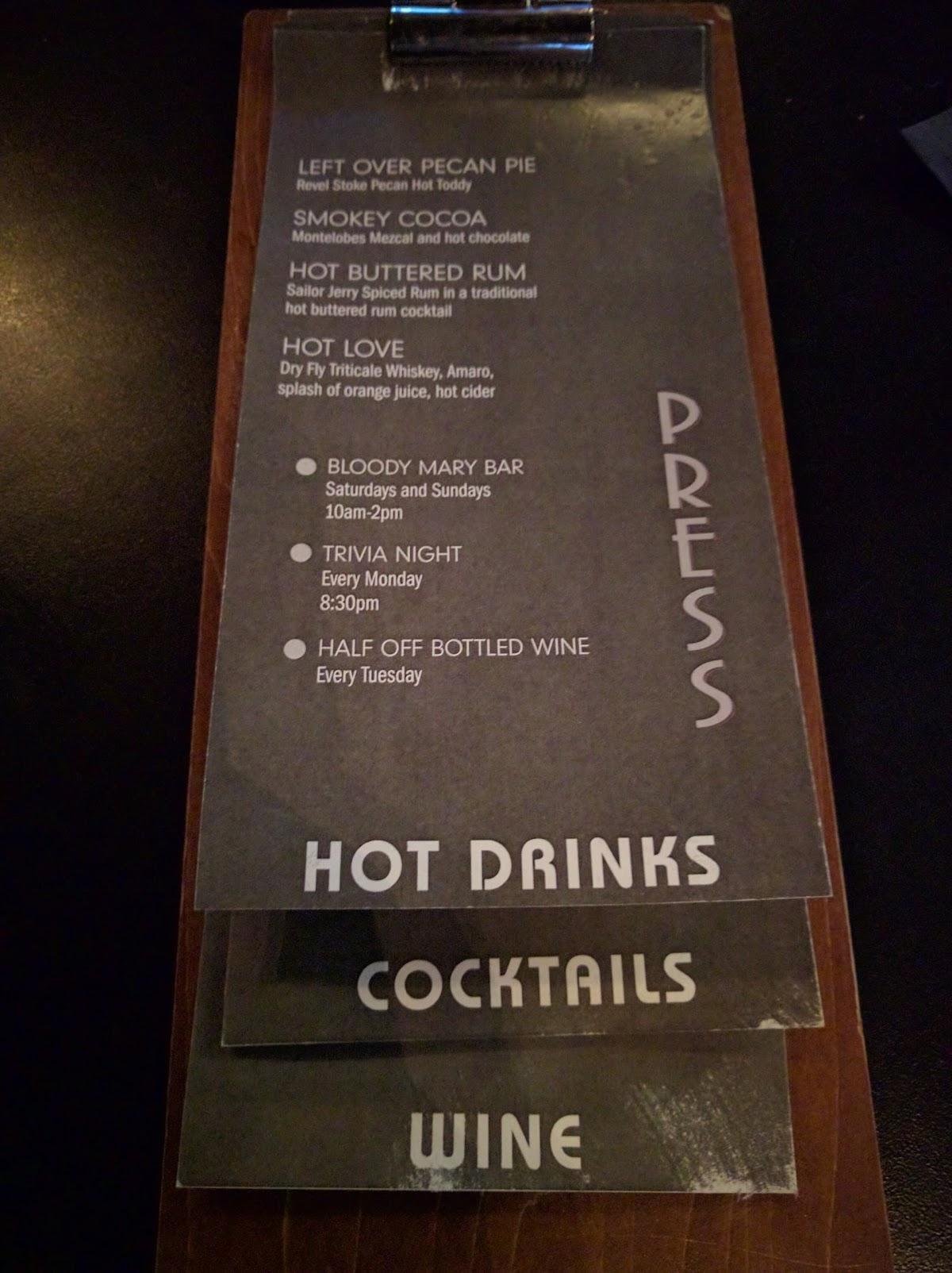 Menu at PRESS pub & bar, Spokane