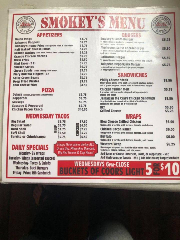Carta de Smokey's Bar & Grill, Holmen