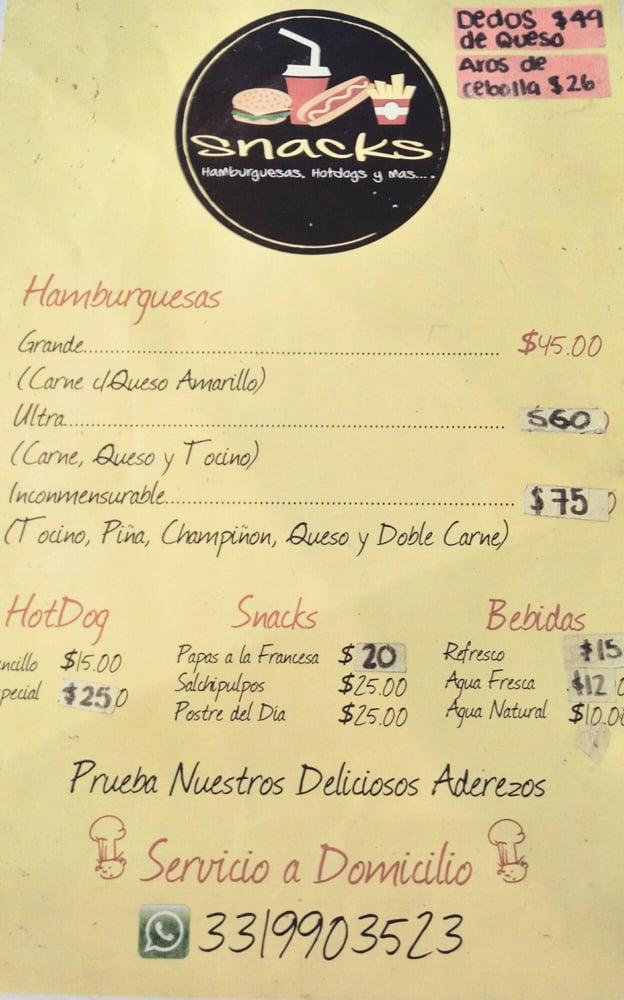 Carta del restaurante Snack food, Guadalajara