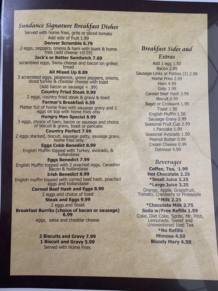 Menu at Sundance Grill restaurant, Hiawassee