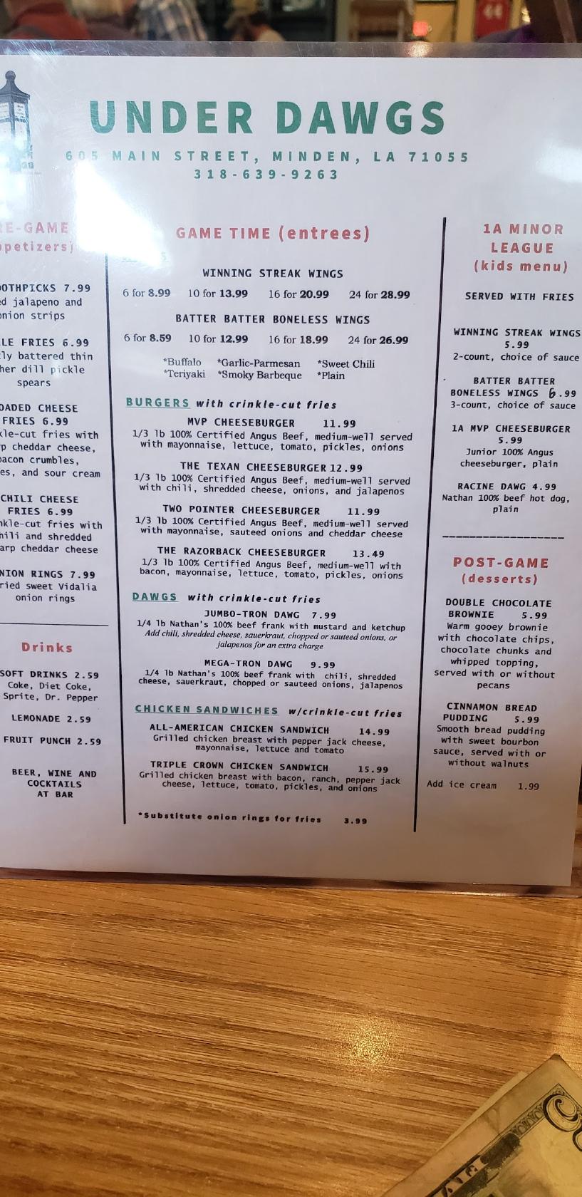 Menu at Under Dawgs Sports Grill pub & bar, Minden