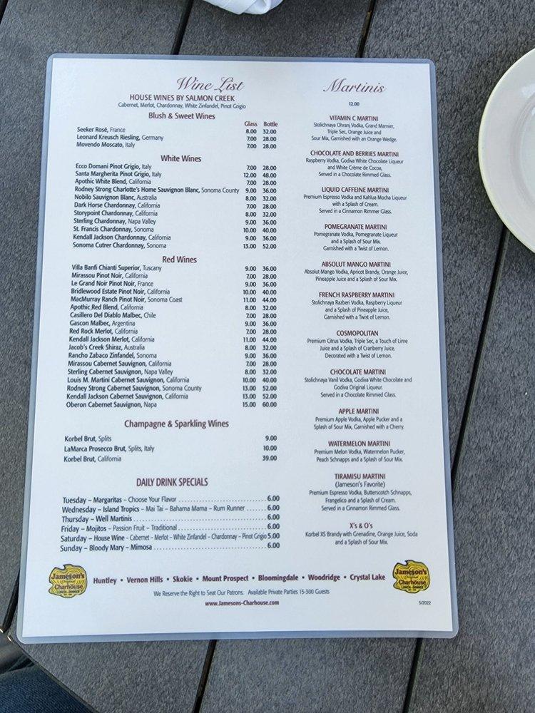 Menu at Jameson’s Charhouse steakhouse, Huntley