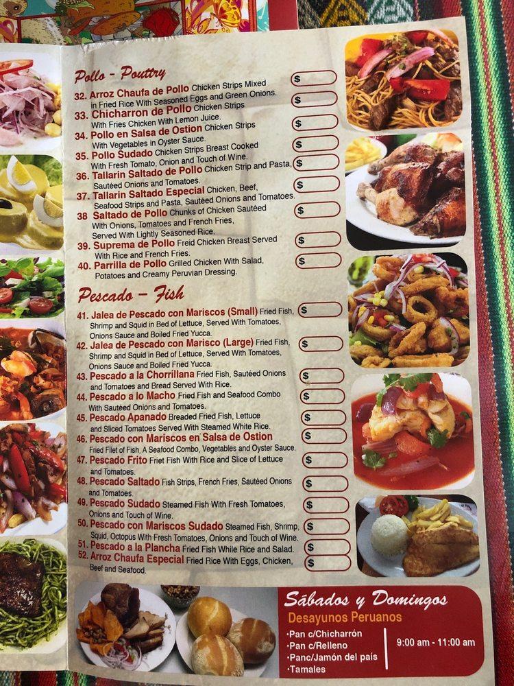 Carta del restaurante Los Andes, South Gate