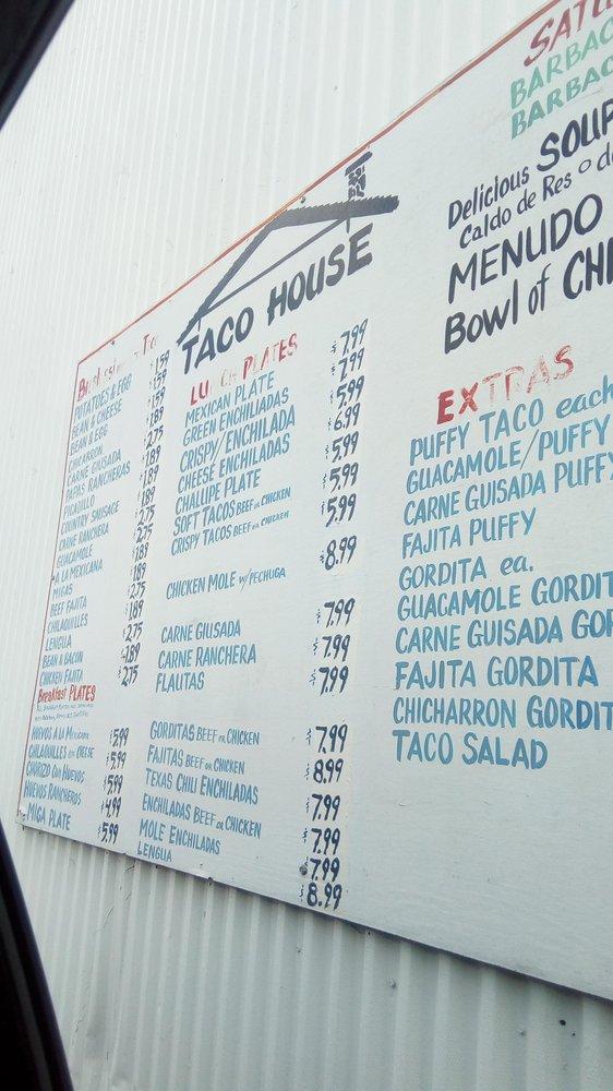 Menu at Taco House restaurant, San Antonio, San Pedro Ave